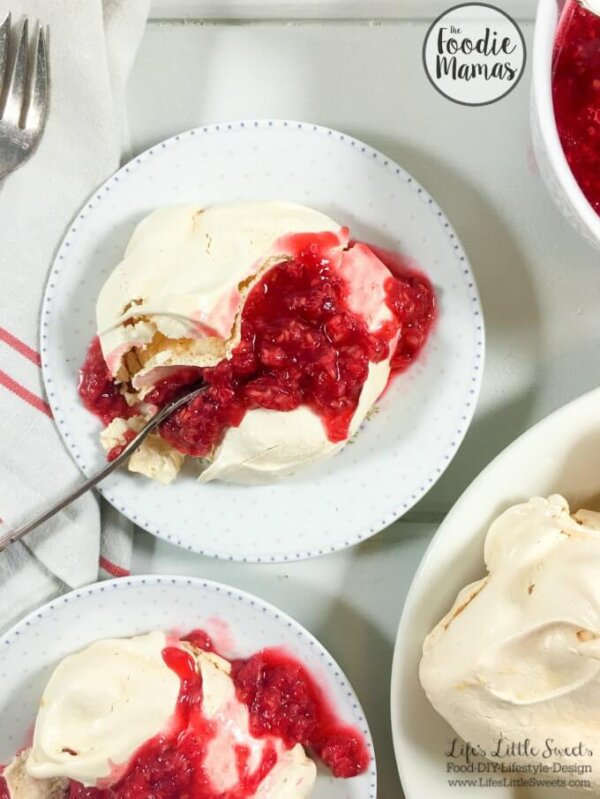 Vanilla Meringue Cookies with Raspberry Sauce - Life's Little Sweets