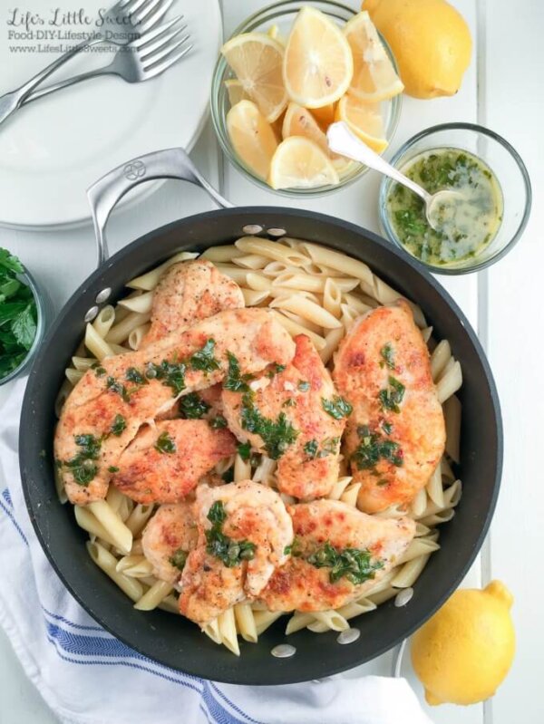 Lemon Chicken Piccata Penne Pasta - Life's Little Sweets
