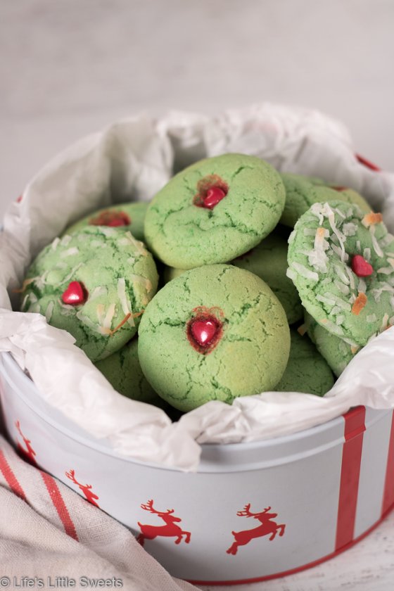 Grinch Sugar Cookies (Green, Red Candy Heart) - Life's Little Sweets