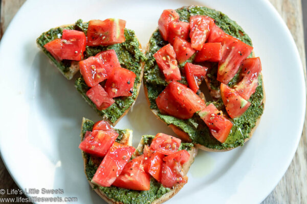 Tomato Pesto Bagel Toast (Summer Food, Pesto, Basil) - Life's Little Sweets