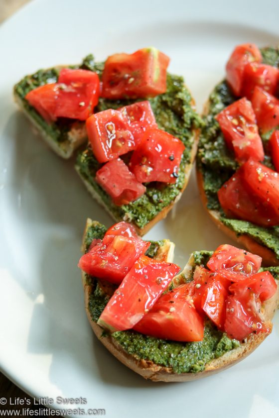 Tomato Pesto Bagel Toast (Summer Food, Pesto, Basil) - Life's Little Sweets
