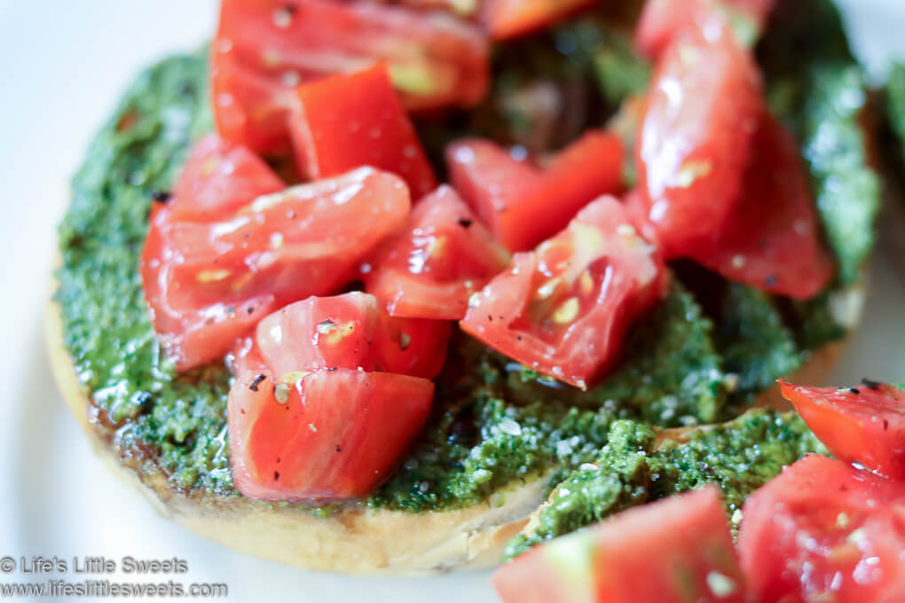 Tomato Pesto Bagel Toast (Summer Food, Pesto, Basil) - Life's Little Sweets