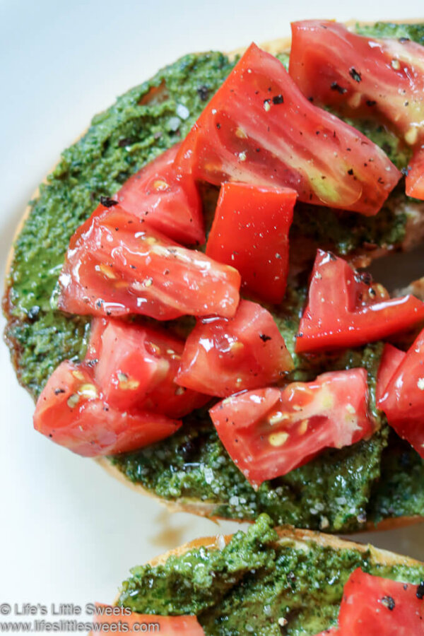 Tomato Pesto Bagel Toast (Summer Food, Pesto, Basil) - Life's Little Sweets