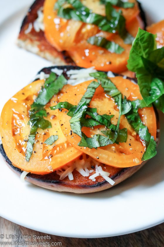 Tomato Basil Mozzarella Bagel Toast - Life's Little Sweets